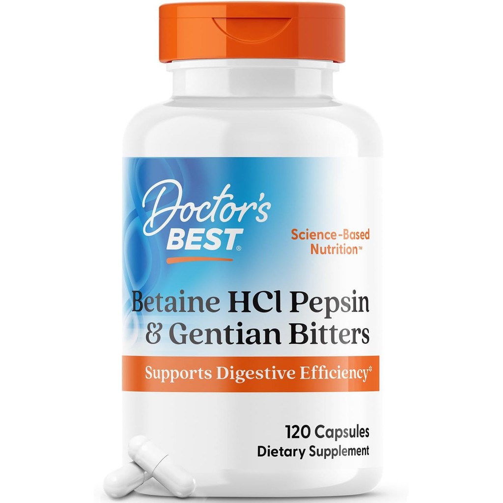 Doctor's Best Betaine HCI Pepsin & Gentian Bitters, Digestive Enzymes ...