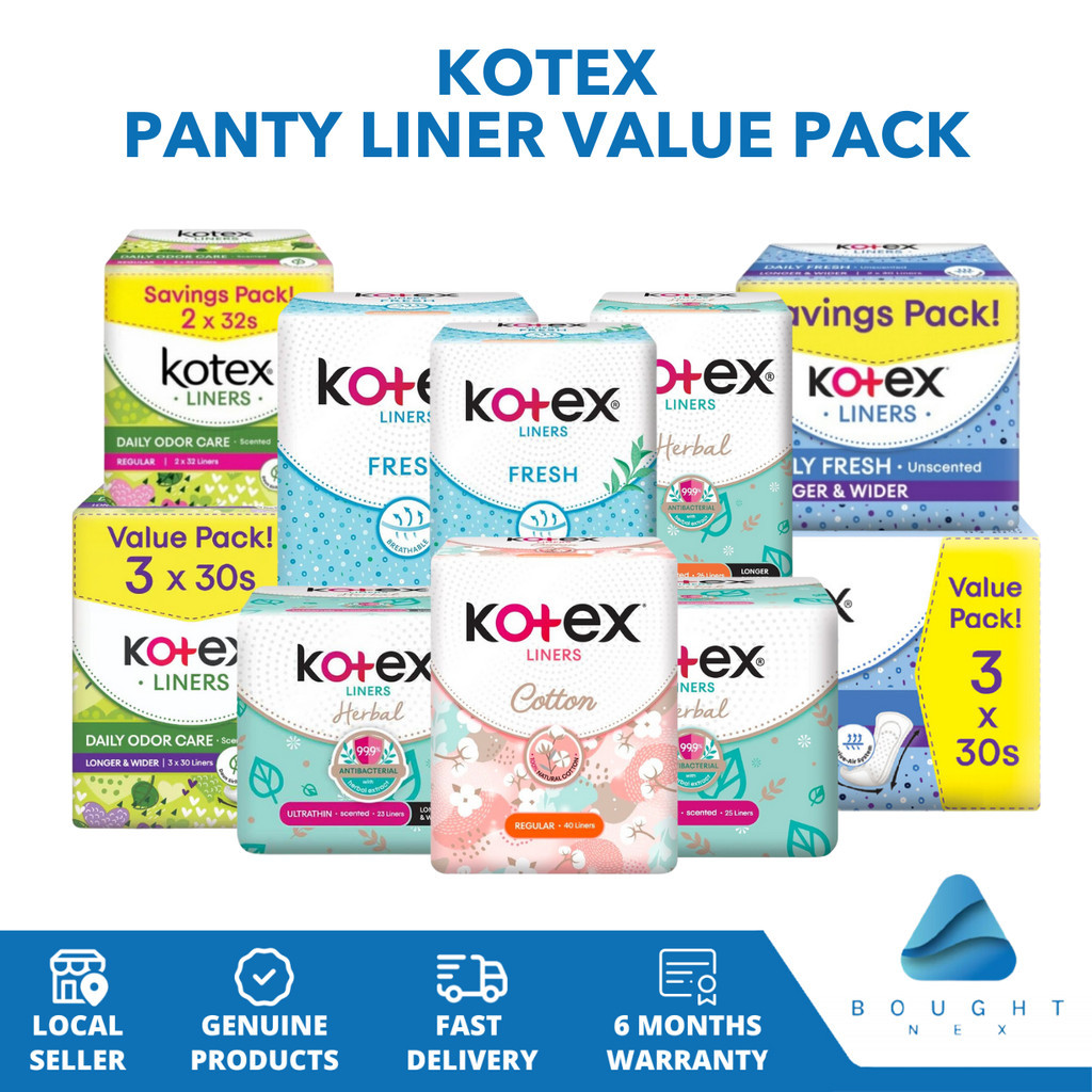 Kotex Panty Liners - Longer & Wider, Regular, Unscented, Scented ...