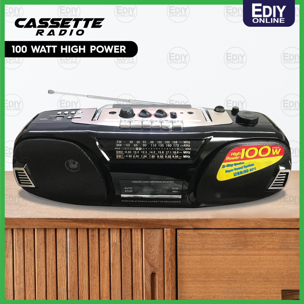 Boom Box Style 100W Cassette + Radio FM Player Speaker Tape Recording ...