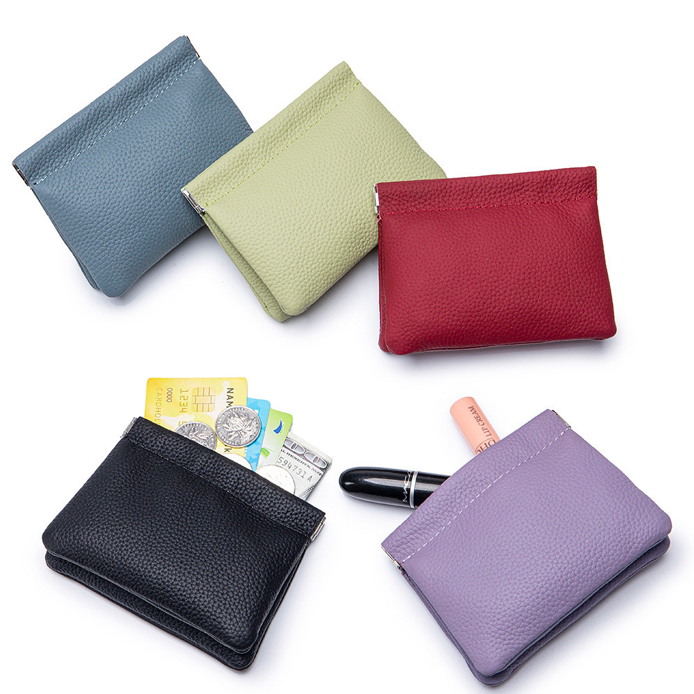 Japanese Mini Coin Purses Leather Lychee Pattern Shrapnel Automatic ...