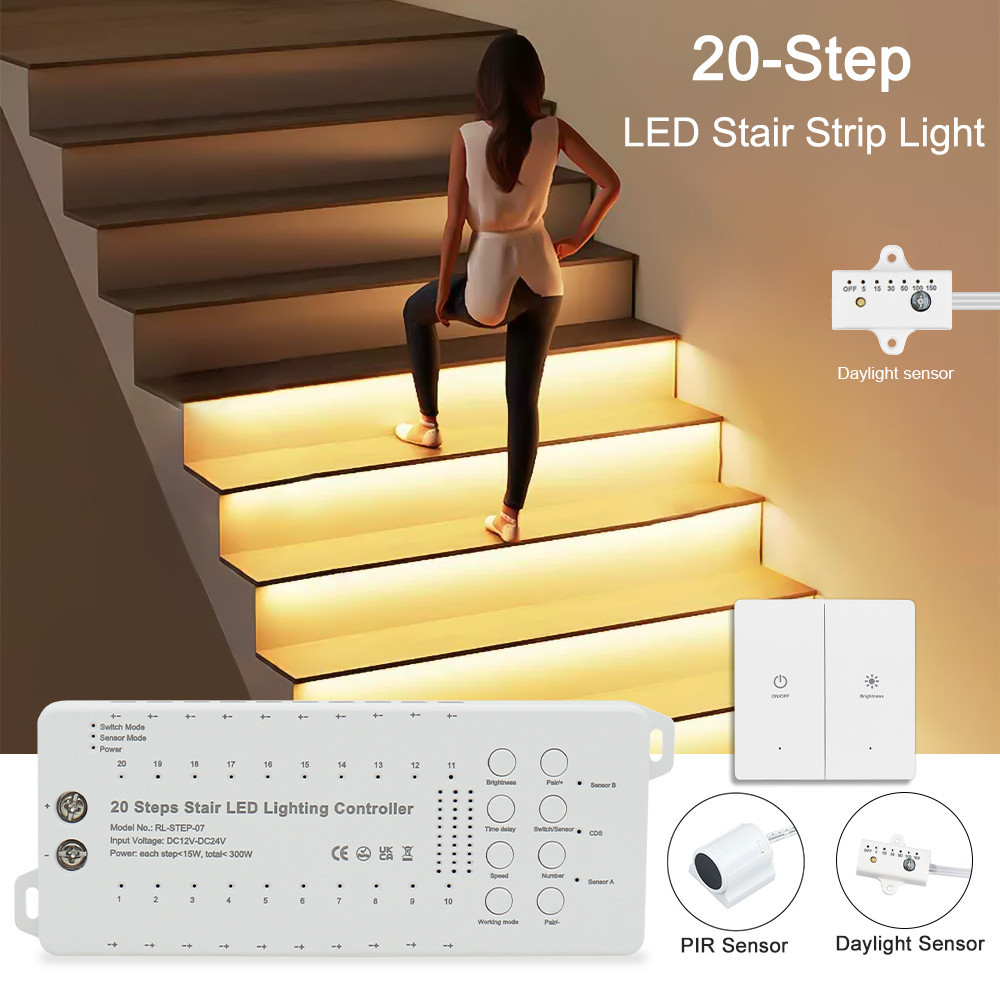 Easy Installation LED Stair Strip Light With Sensor 20 Steps Motion ...