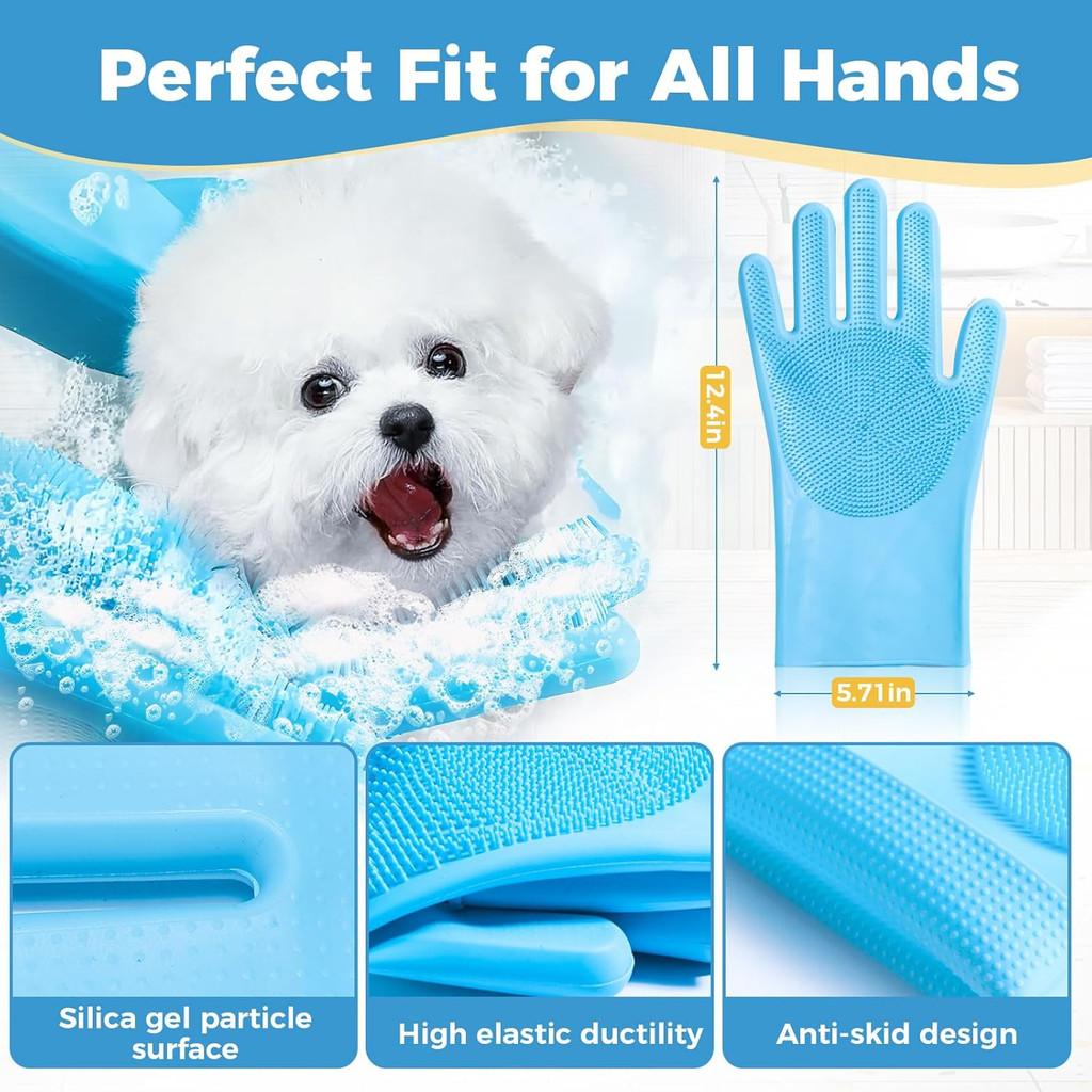 Baofeng Pet Grooming Gloves Silicone Teeth Washing Dog Gloves Heat ...