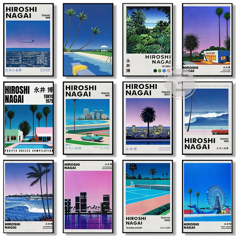 Vintage Japanese 80s Hiroshi Nagai Illustrations Vaporwave Beach Art ...