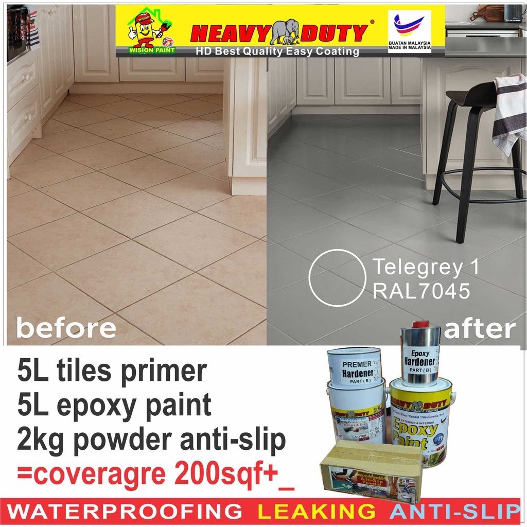 RAL7045 BIG FULL SET Epoxy Floor Coating ( 5L PRIMER WATERPROOF + 5L ...