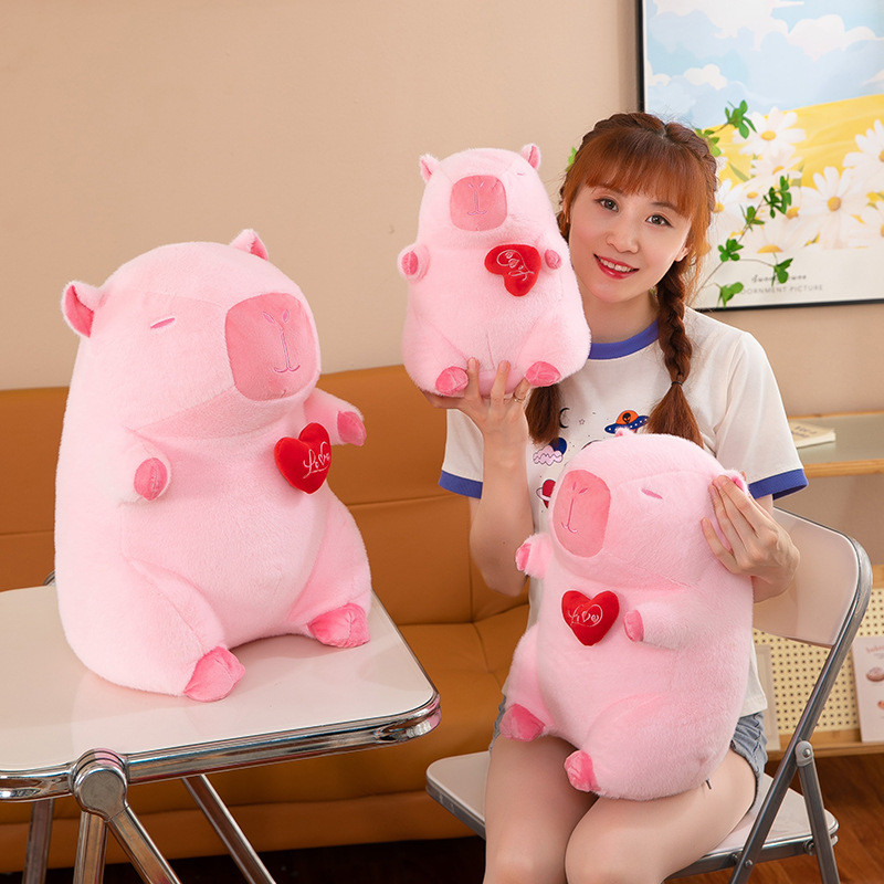 48781 Cute Shrink Stretch Love Heart Capybara Doll Pink Capybara Plush ...