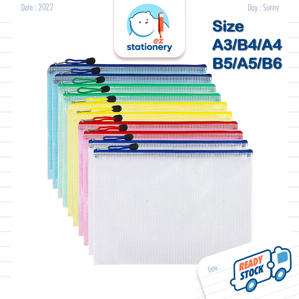 Ready Stock Mesh PVC Zipper File Bag Waterproof Transparent Zip Bag ...