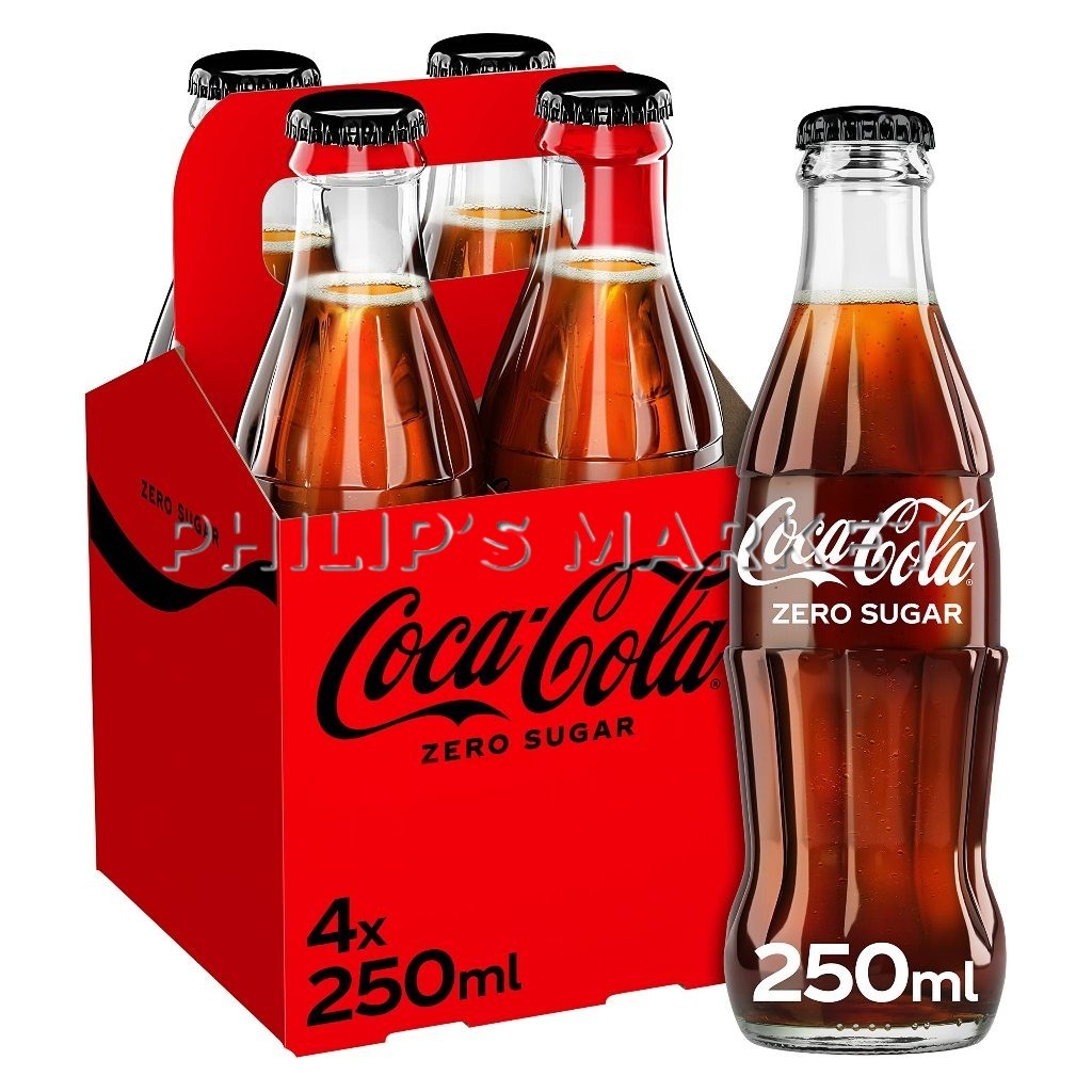 Coca Cola Zero Sugar Glass Bottle 250ml Pack of 4 (4 x 250ml) | Shopee ...