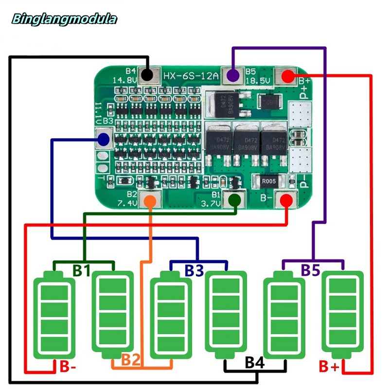 6S 15A 24V PCB BMS Protection Board For 6 Pack 18650 Li-ion Lithium ...