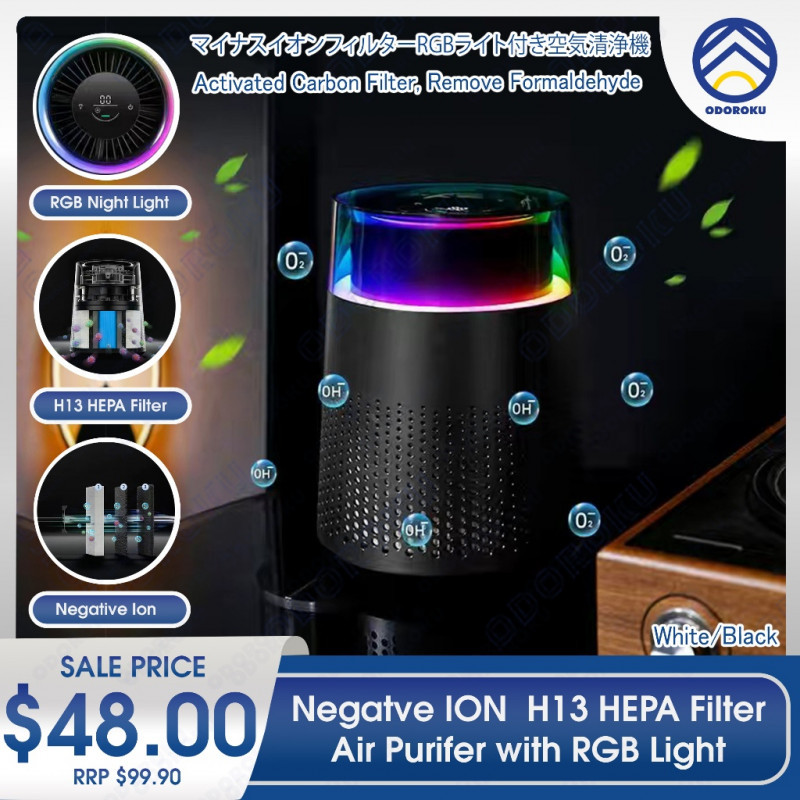 ODOROKU Negative ION H13 Medical HEPA Filter Air Purifier with RGB ...