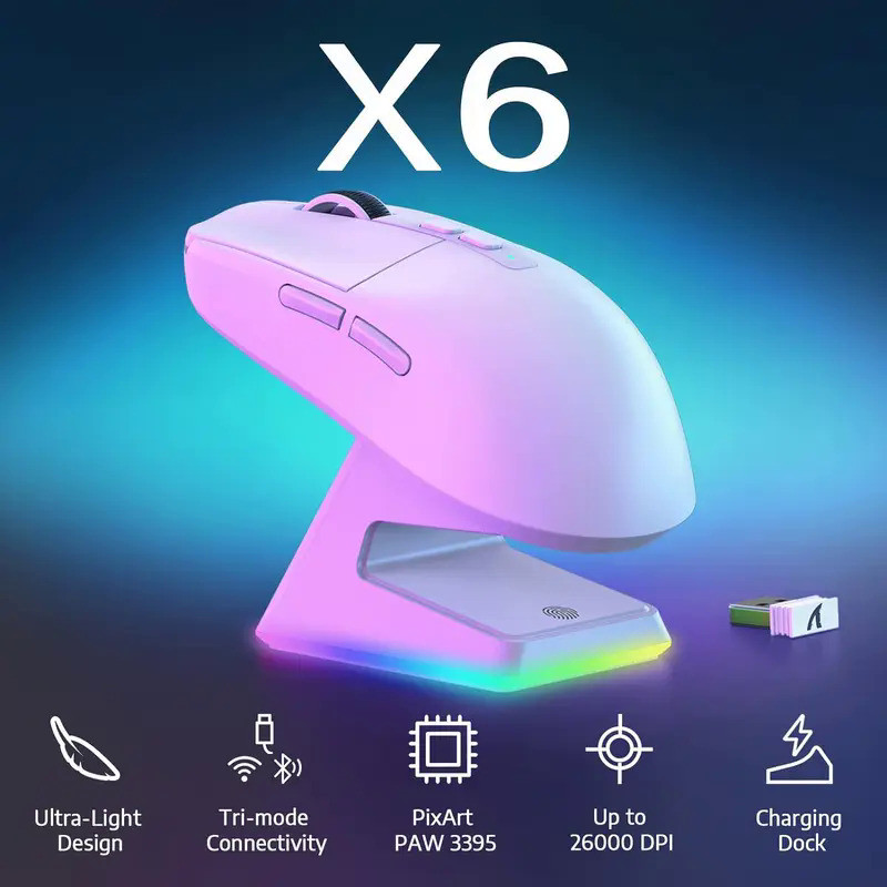 ATTACK SHARK X6 SUPERLIGHT Wireless Gaming Mouse with RGB Charging Dock ...