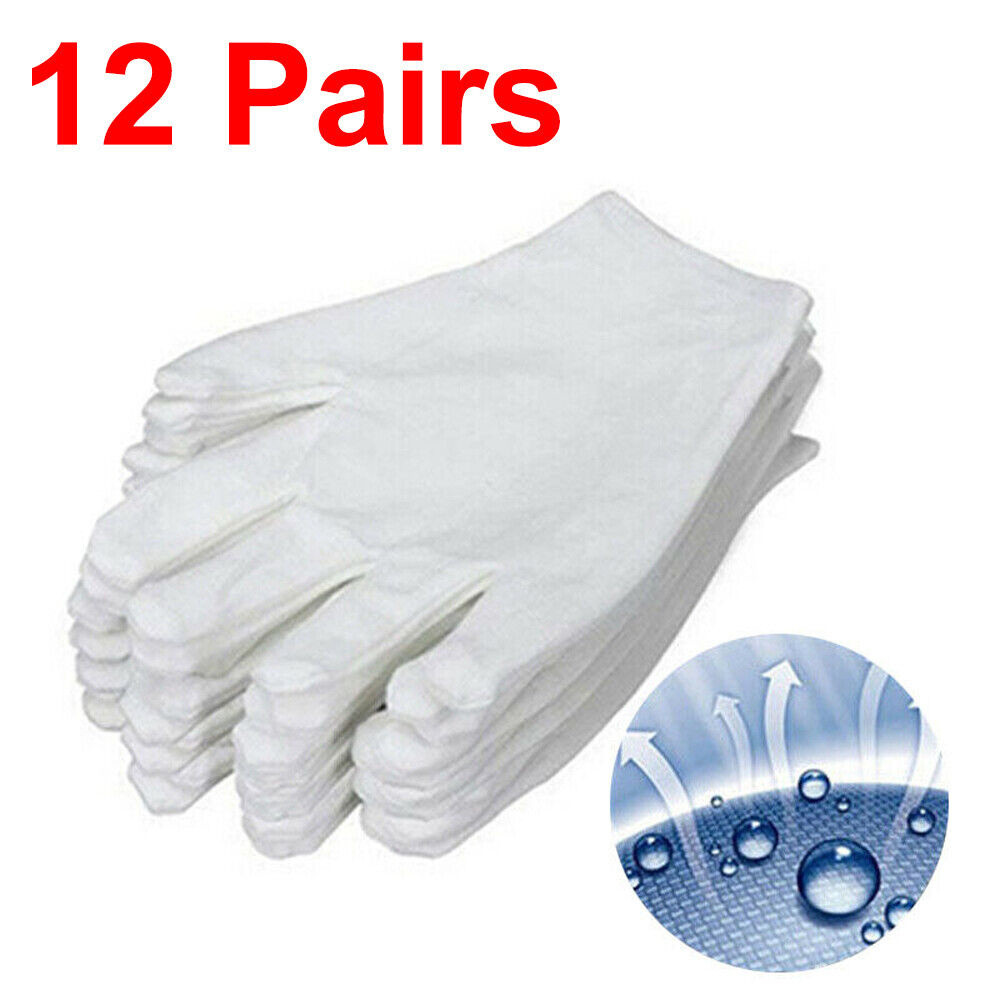 12 Pairs Gloves, White Cotton Gloves for Dry Hands Moisturizing Eczema ...