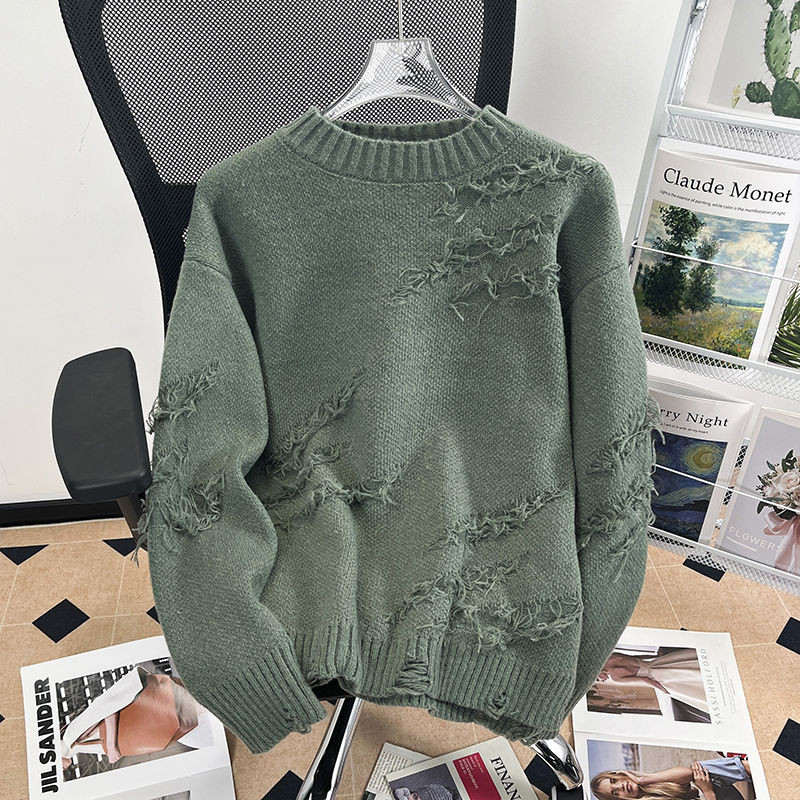 Autumn and Winter Dark Fashion Irregular Hole Rough Edge Loose Sweater ...