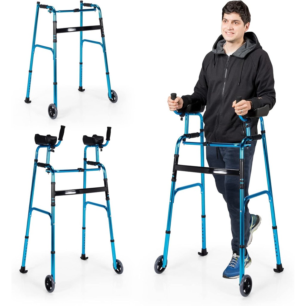 Goplus Walkers for Seniors, Foldable Standard Walker with 5’’ Wheels ...