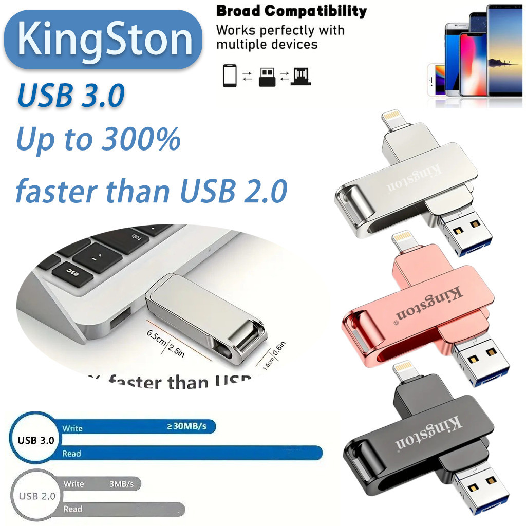 Kingston Usb 3.0 Flash Drive 1TB/2TB 3 in 1 OTG Metal Waterproof High ...