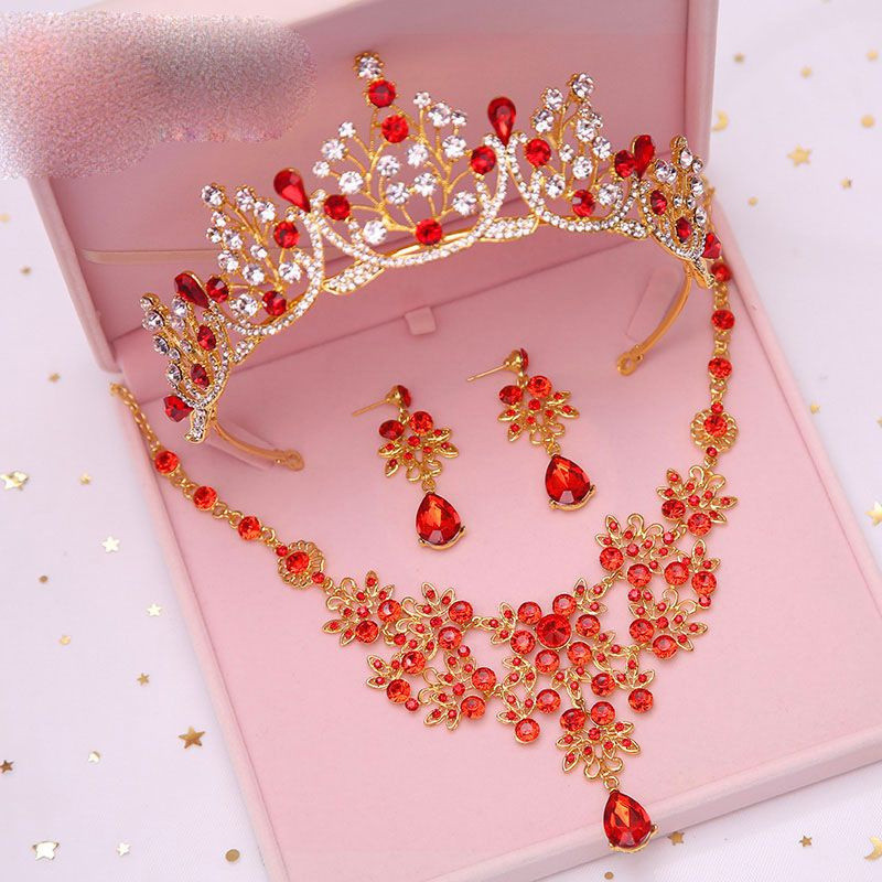 Children's Crown Fashion Bridal Crown Necklace Set Baroque Crown Red ...