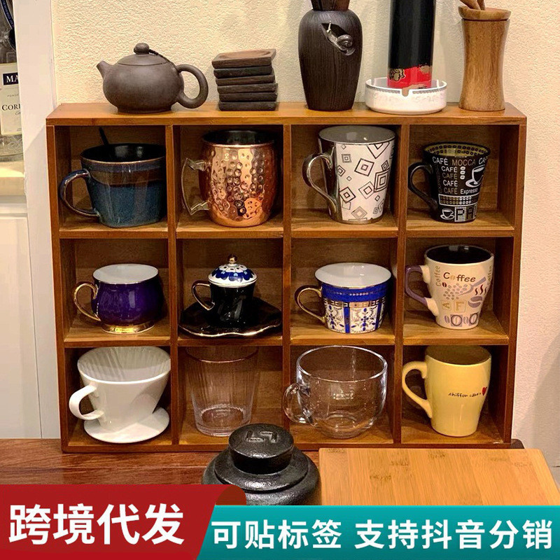 12 Palace Grid Solid Wood Retro Storage Cabinet Handicraft Household ...