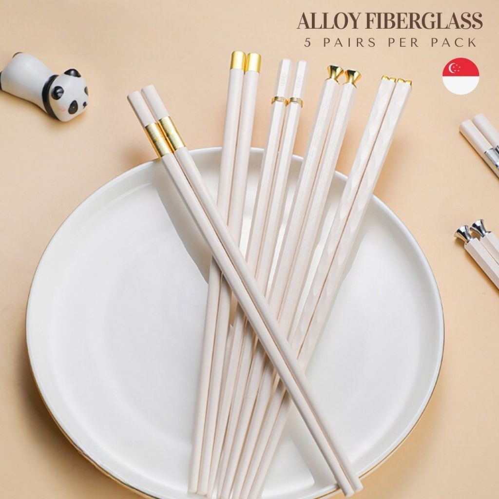 SG Stock Chopsticks 5 Pairs Alloy Fiberglass Premium High-Quality Gold ...