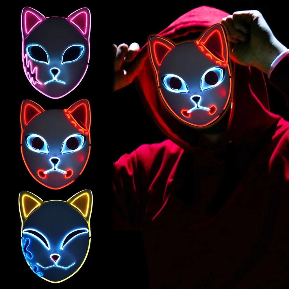 LED Demon Slayer Mask Halloween Japanese Carnival Masque Birthday Party ...
