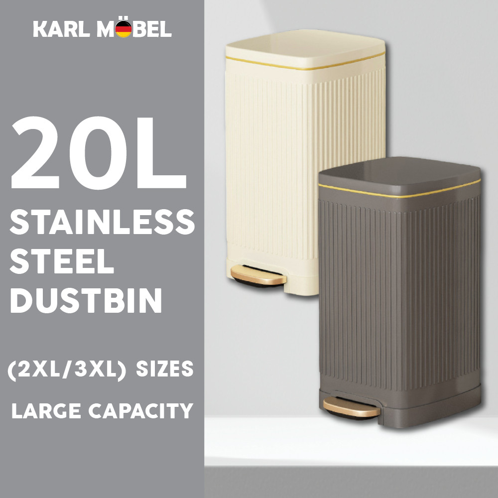 Kitchen Dustbin With Lid Stainless Steel 20L Trash Bin Slow Closing ...
