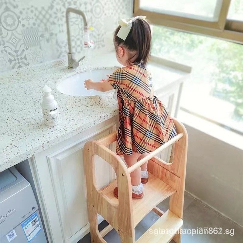 [Solid wood/safe] Montessori style learning tower kitchen helper baby ...