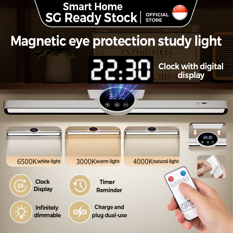 SG🔥 Portable Hanging Magnetic LED Table Lamp With Clock Chargeable ...