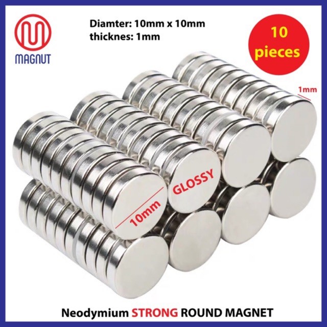 10 pieces ( 10mm x 1mm ) Neodymium super strong round magnet | Shopee ...