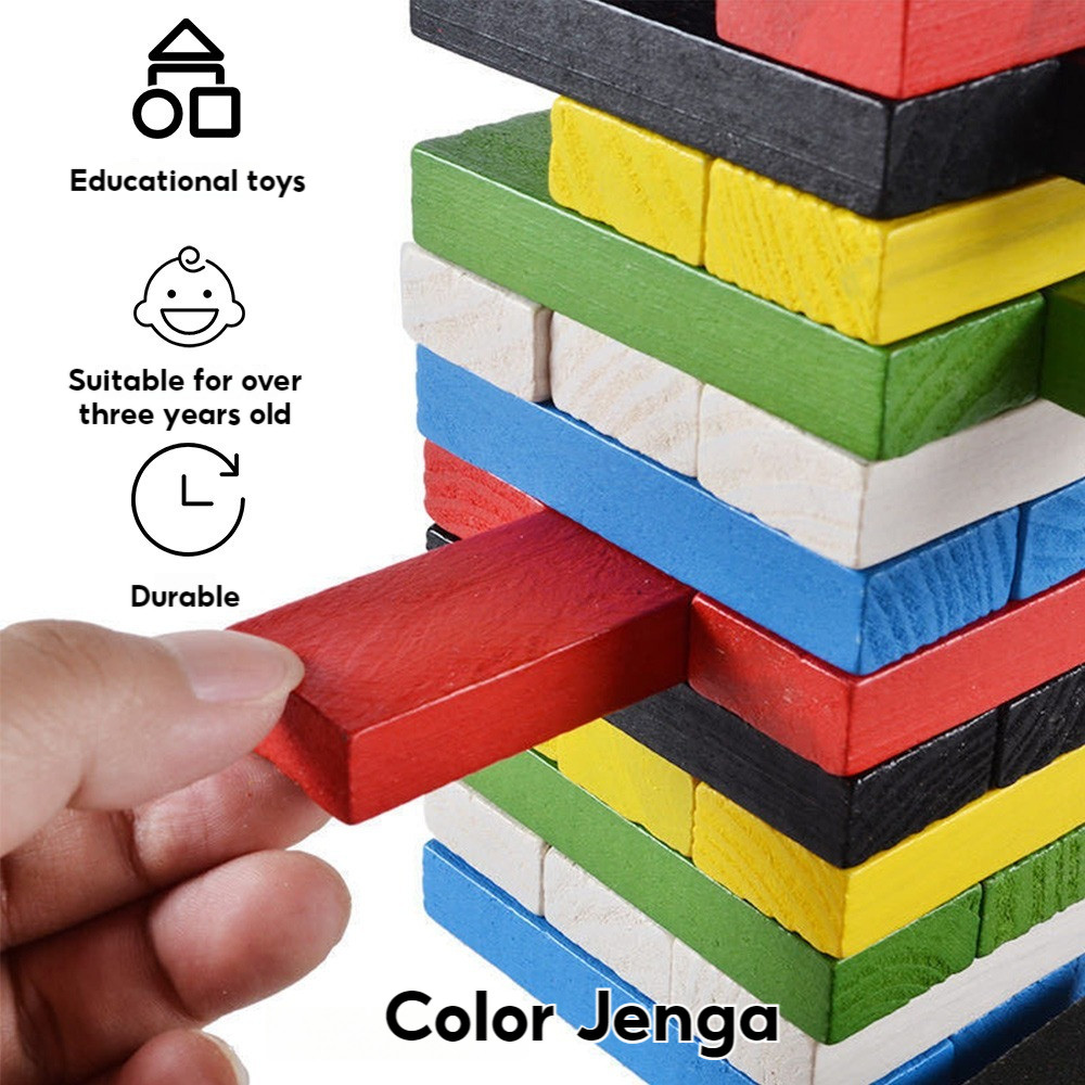 54pcs Colourful Wooden Blocks Stacking Balancing Game Kids Stacking ...