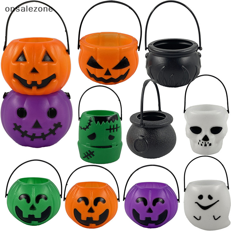 OLE Halloween Candy Bucket White Green Purple Ghost Pumpkin Basket Kids ...