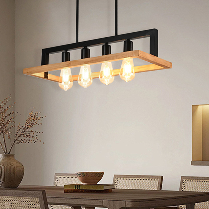 Retro Industrial Pendant Light,Rustic Wood Black Iron Decorative Dining ...