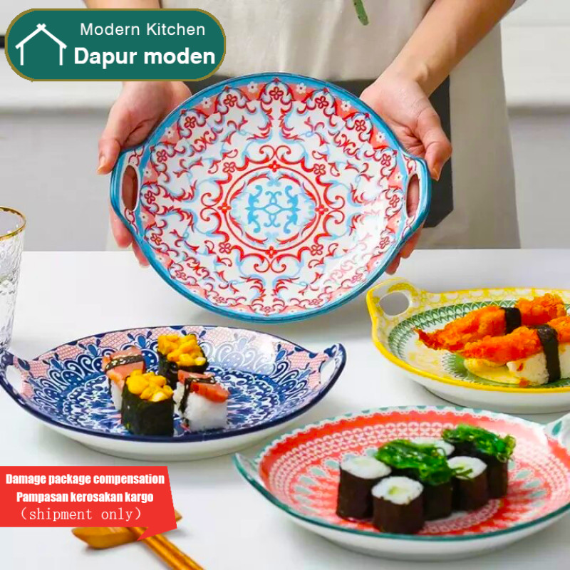 Baking plate ceramic cheese baked rice plate fish plate double ear ...