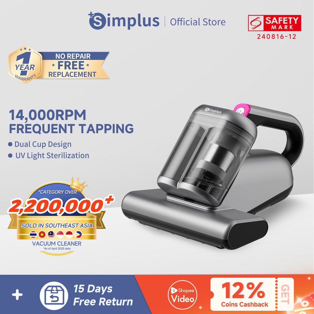 Simplus Dust Mite Vacuum Cleaner | UV Light | 55°C Hot Air | 14,000rpm ...