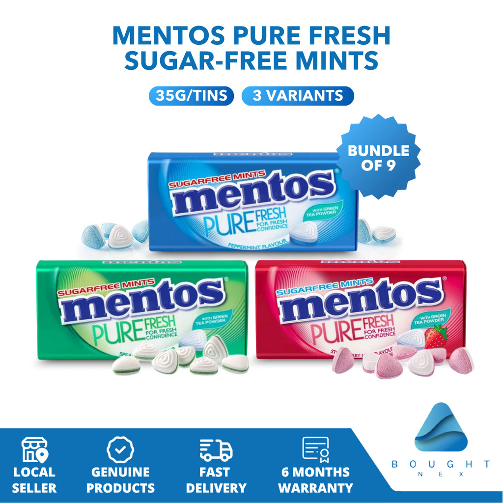 [Bundle of 9] Mentos Pure Fresh Sugar-Free Mints 35g/Tins - Refreshing ...