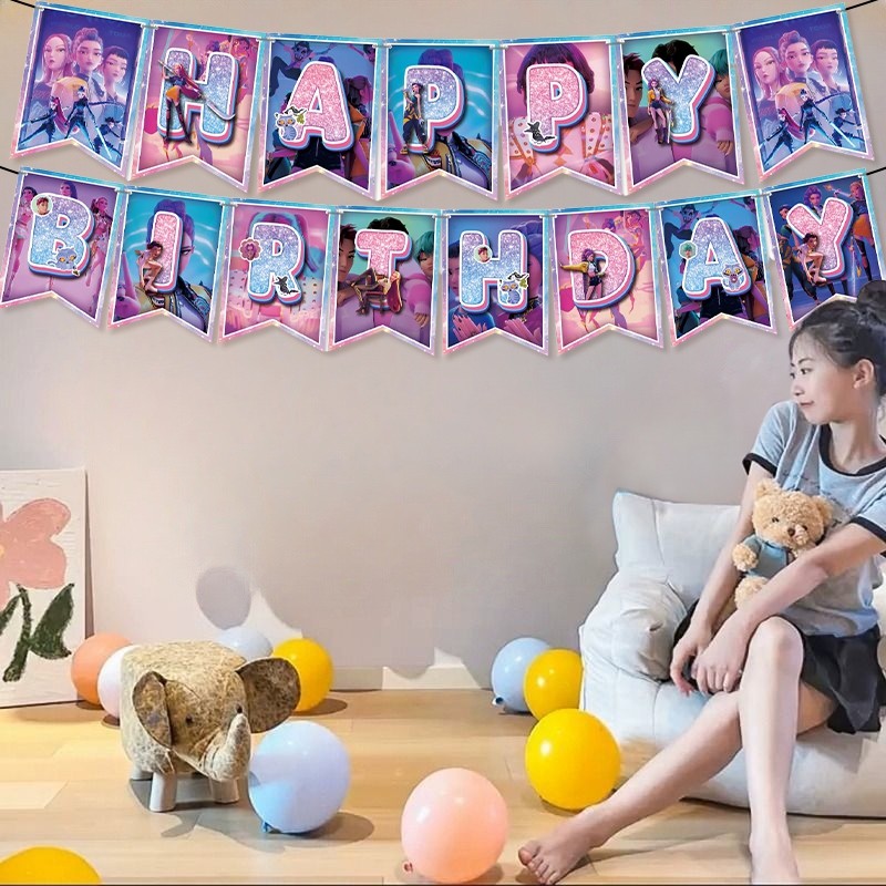 K-pop Demon HunterHappy Birtyday Party Banners Hangings Huntrix Themed ...