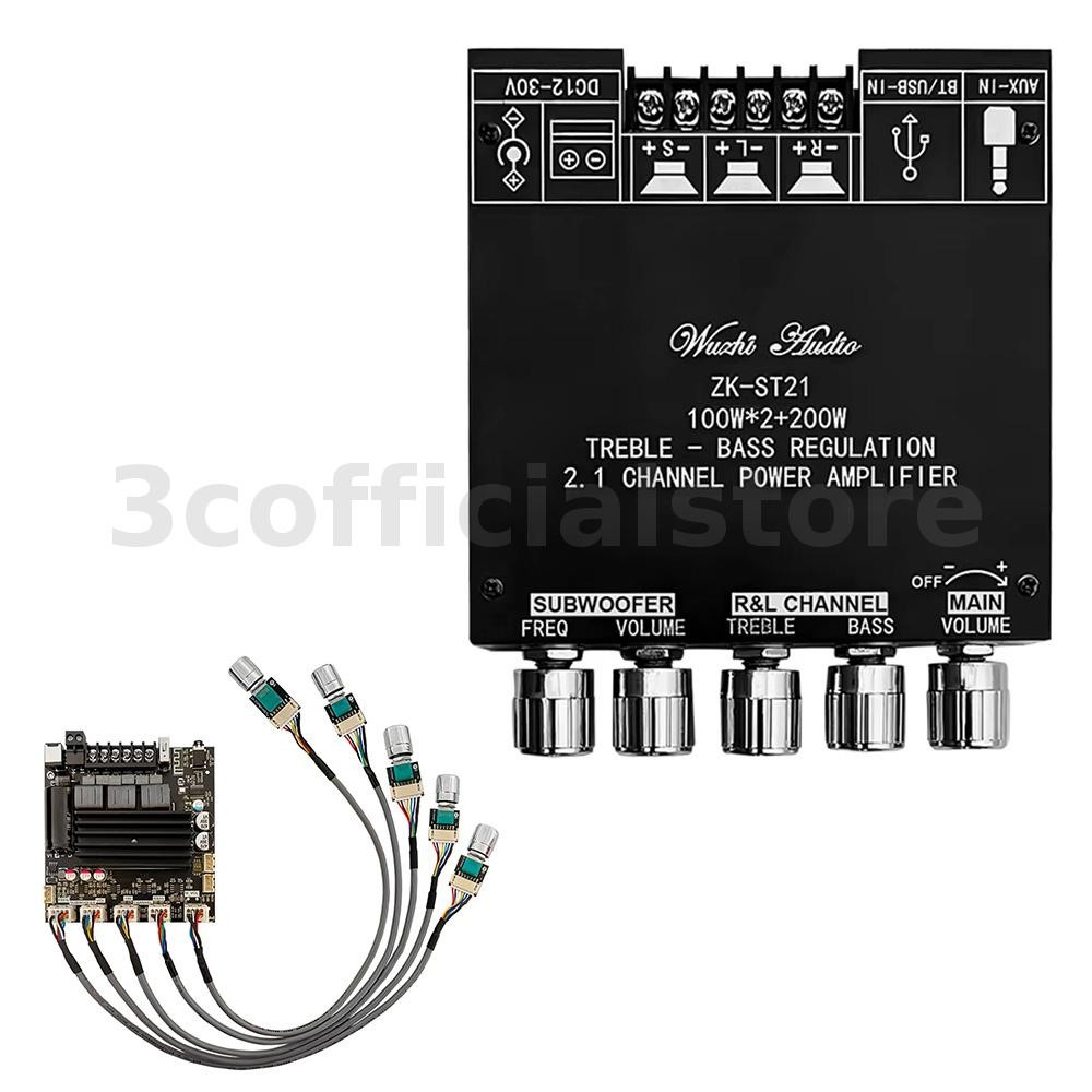 ZK-ST21 bluetooth digital amplifier board 2.1 channel 100W+100W+200W subwoofer chip TPA3221 DC12 ...