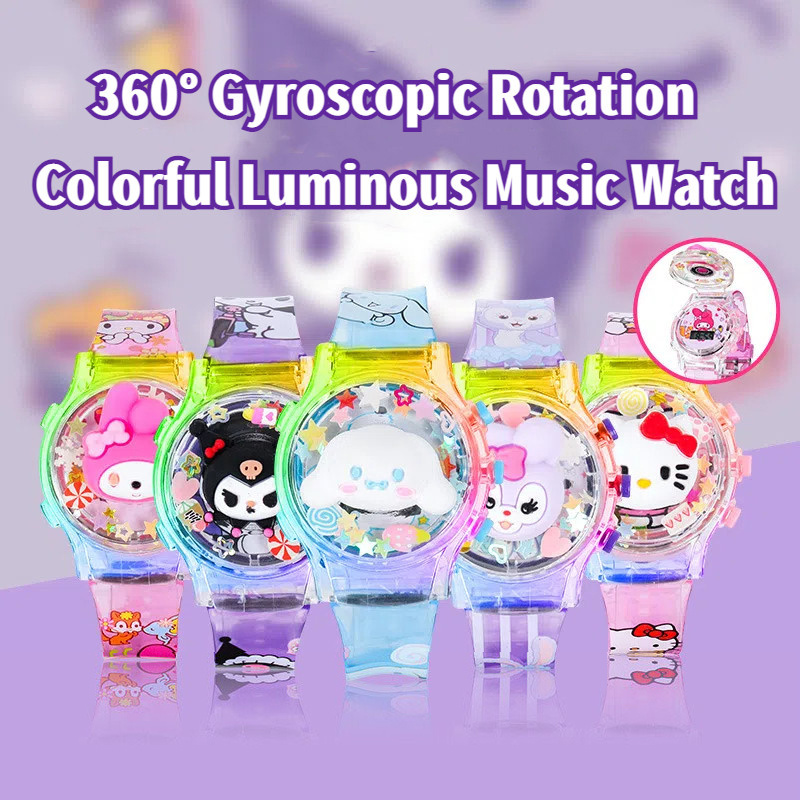 2024 Cartoon Sanrio Kuromi Luminous Music Watch with Rotating Flip Kids ...