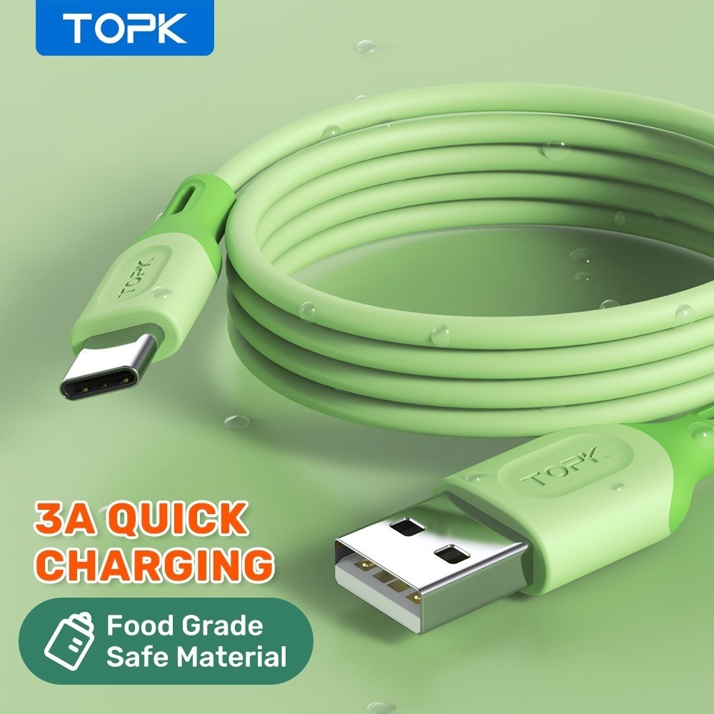 TOPK AN84 3A 1M Type C USB Cable TPE Liquid Silicone USB C Cable ...