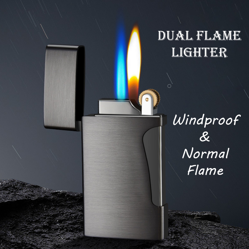 NEW DESIGN Dual Flame 2 in 1 Lighter Windproof Jet & Normal Flame Metal ...
