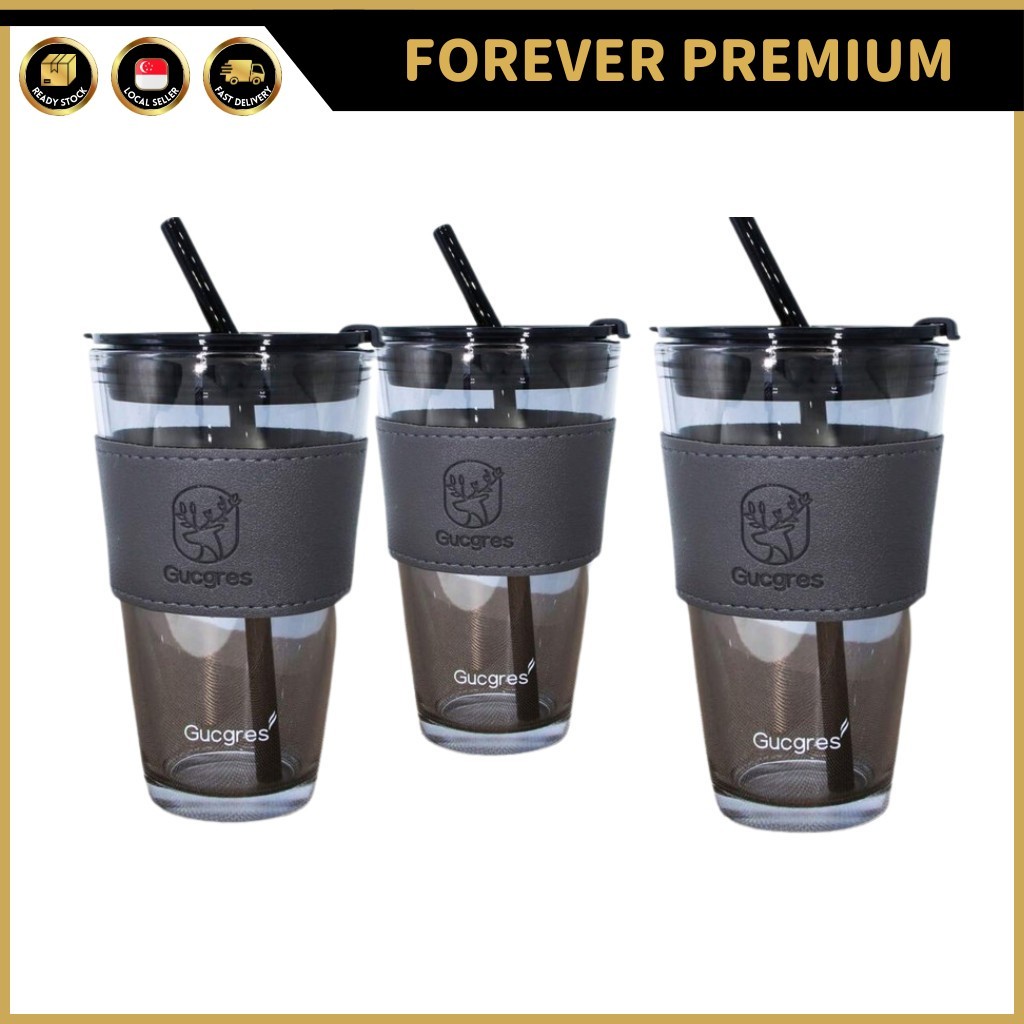 (FOREVER PREMIUM ) 450ml Coffee Tea Juice Mug Glass Drinking Cup Leak Proof Large Capacity ...