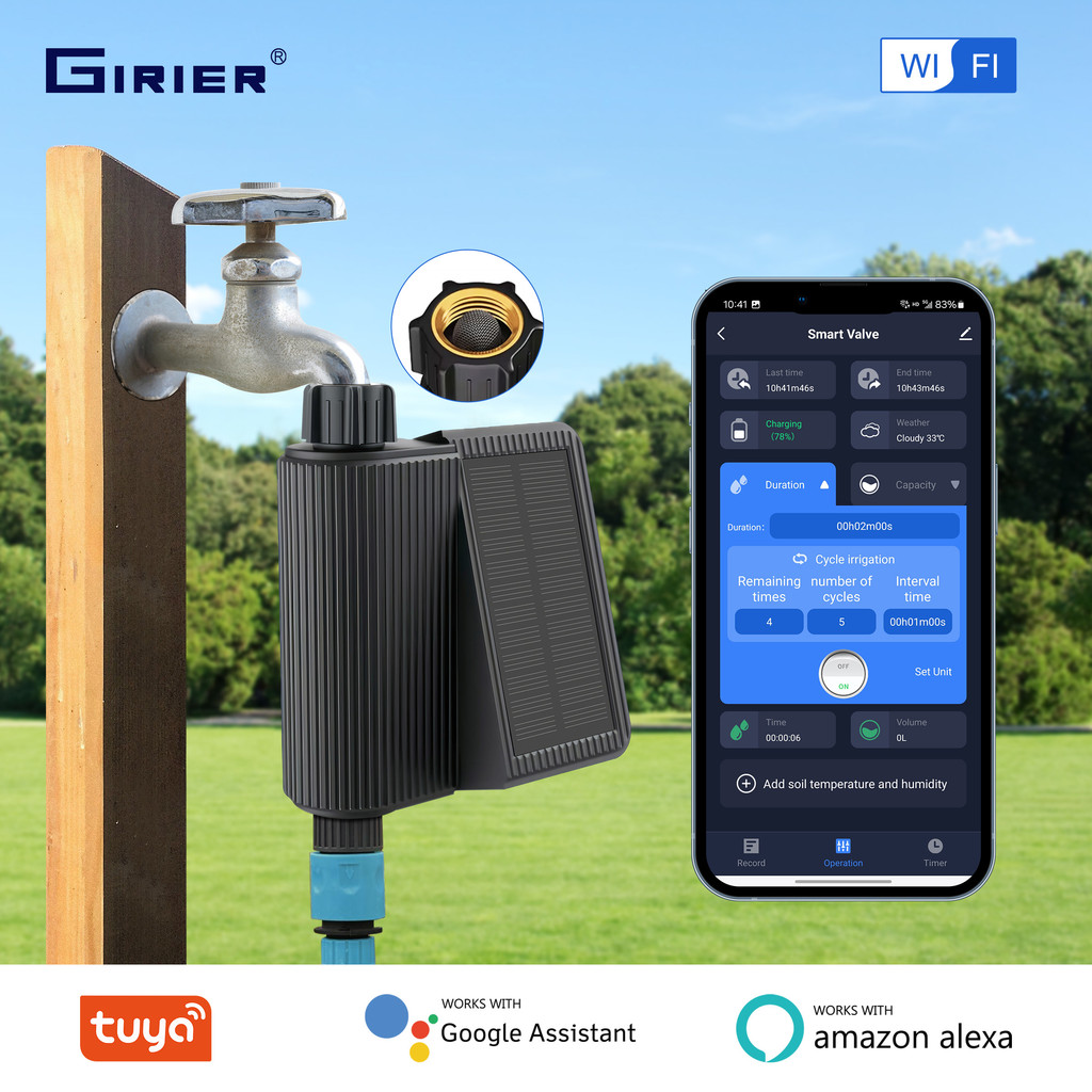GIRIER Tuya Smart Water Timer Solar Powered Wifi Hose Faucet Timer with ...