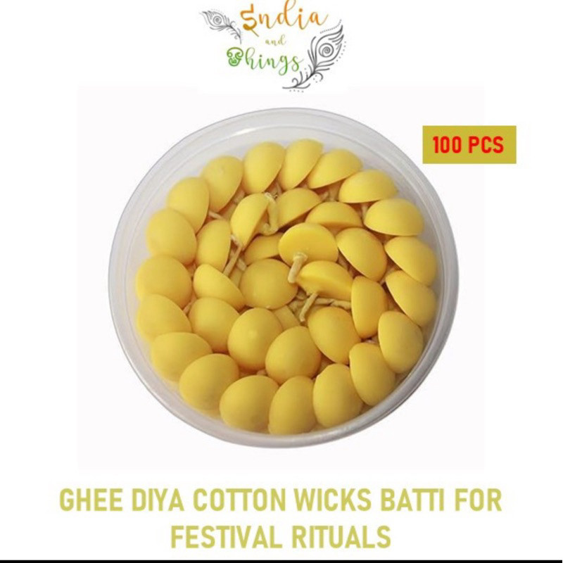 Ghee Diya Cotton Wicks Batti 100 Pcs Readymade Ghee Diya for Pooja ...