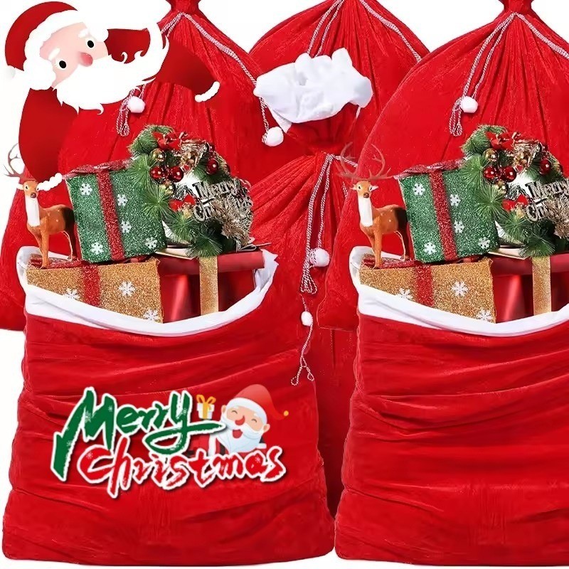 Red Velvet Santa Claus Bags with Drawstring Large Christmas Santa's ...