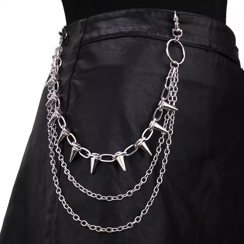 Punk Spike Rivet Layered Metal Chain Keychains for Men Women Pants ...