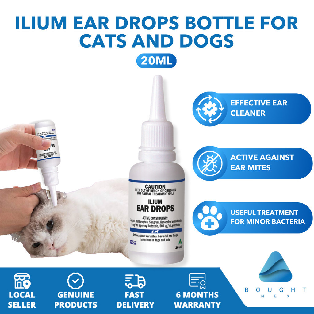 Ilium Ear Drops 20ml Bottle for Cats and Dogs Treat Ear Mites Bacteria ...
