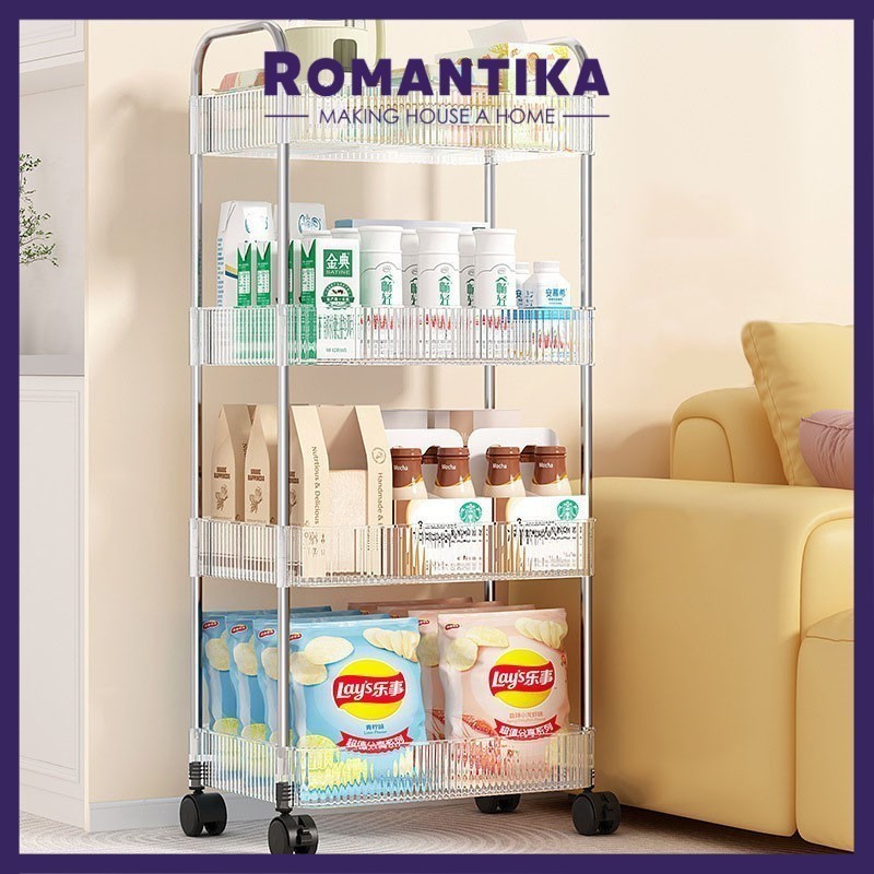 Romantika 4 TIER CLEAR TROLLEY RACK Acrylic Storage Rolling Cart ...