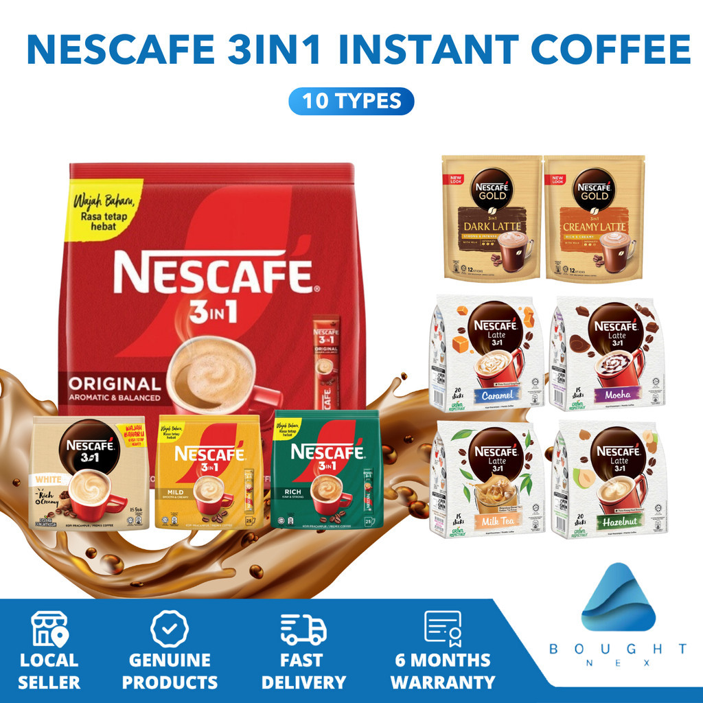 Nescafe 3-in-1 Instant Coffee - 12/15/20/25 Sticks, Less Sugar, Perfect ...