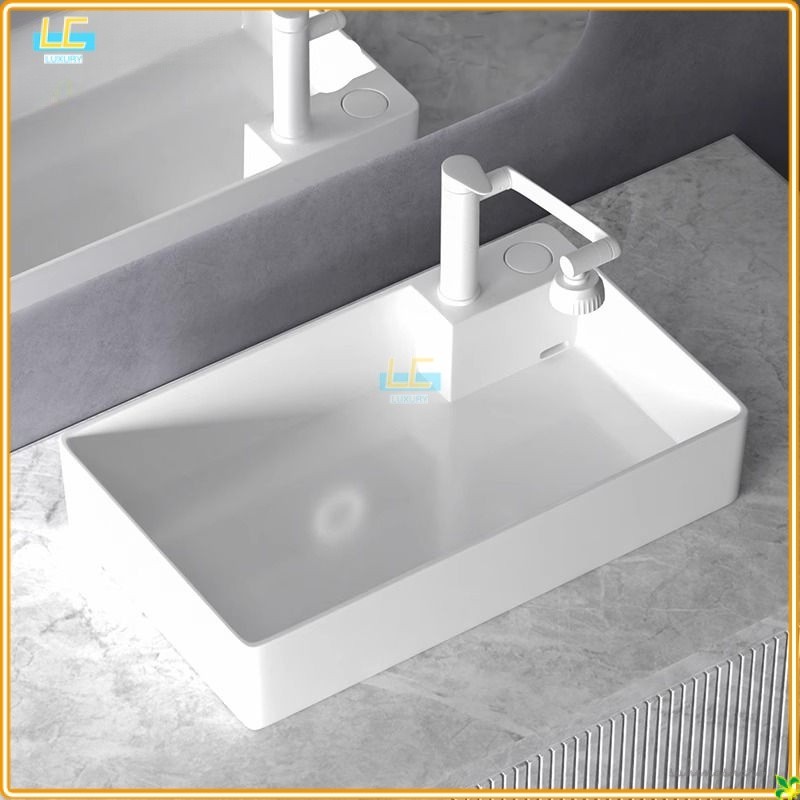 Nordic home white bathroom countertop basin side drainage ceramic ...