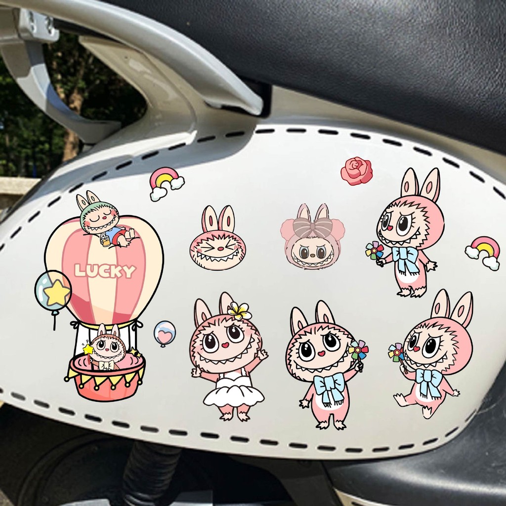 Cartoon sticker labubu cute car decoration painting POPMART motorcycle ...