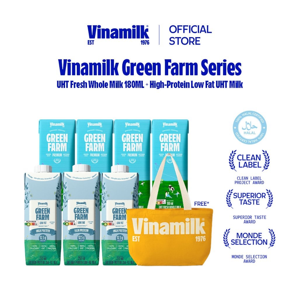 [Bundle Deal] Vinamilk Green Farm High Protein Low Fat UHT Milk 3 ...