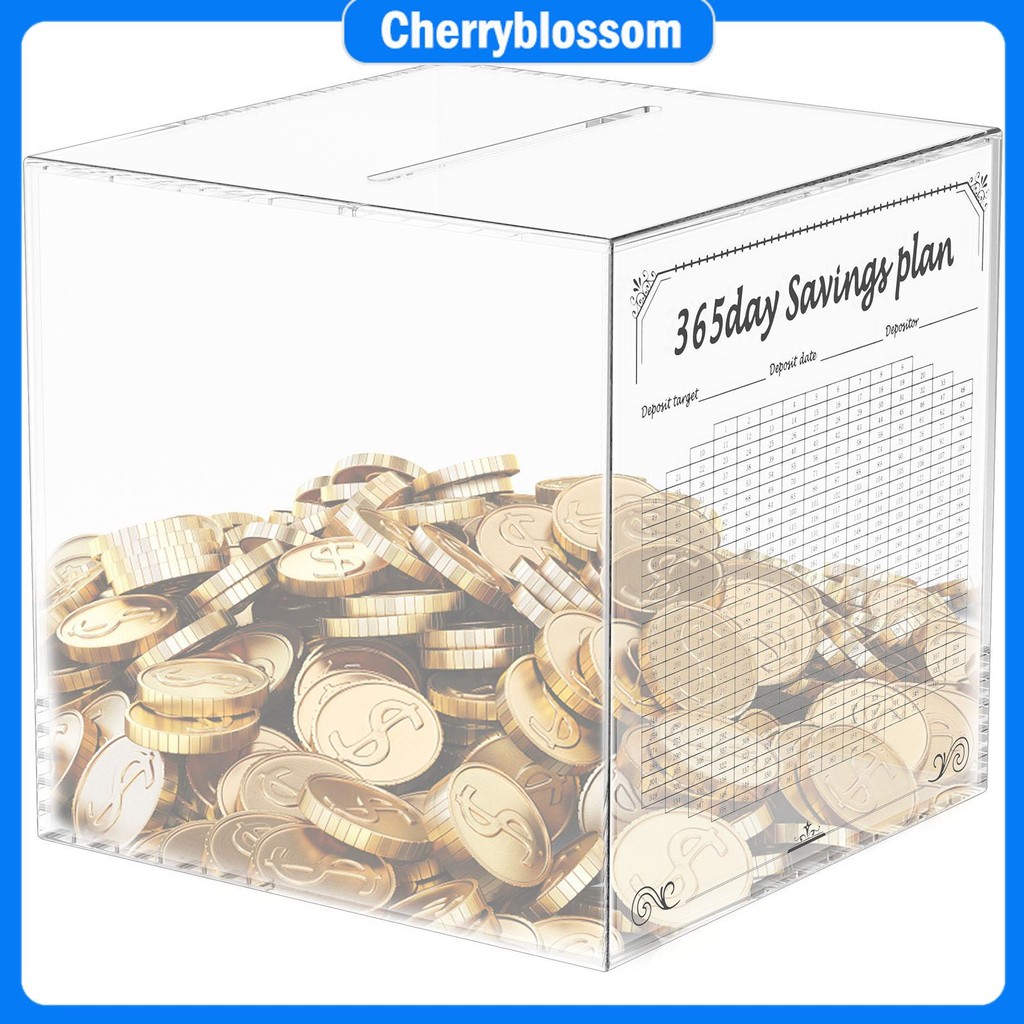 Unbreakable Money Saving Box Clear Acrylic Piggy Bank 365 Days Money ...