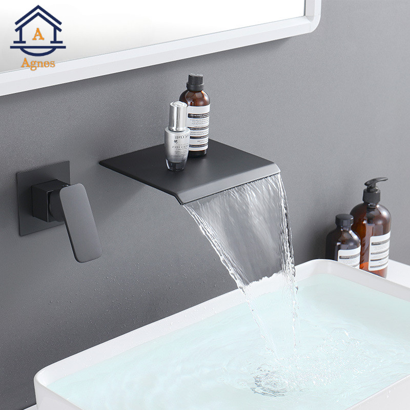Concealed Bathroom Faucet Wall-Mounted Wash Basin Hot & Cold Water Tap ...